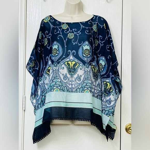 Talbots | Sweaters | Talbots Blue Patterned Sheer Poncho | Poshmark